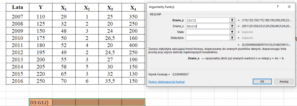 Quick Regression in Excel - The Little-Known REGLINP Formula | Blog eTrapez